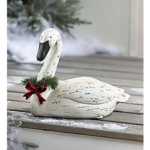 Plow & Hearth Hand-Painted Holiday Swan Statue with Wreath (Down)