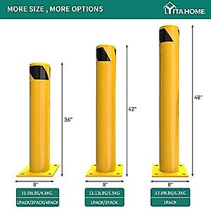 YITAHOME Safety Bollard Post, 48" x 4.5" Steel Bollards for Warehouse, Yellow, 1 Pack