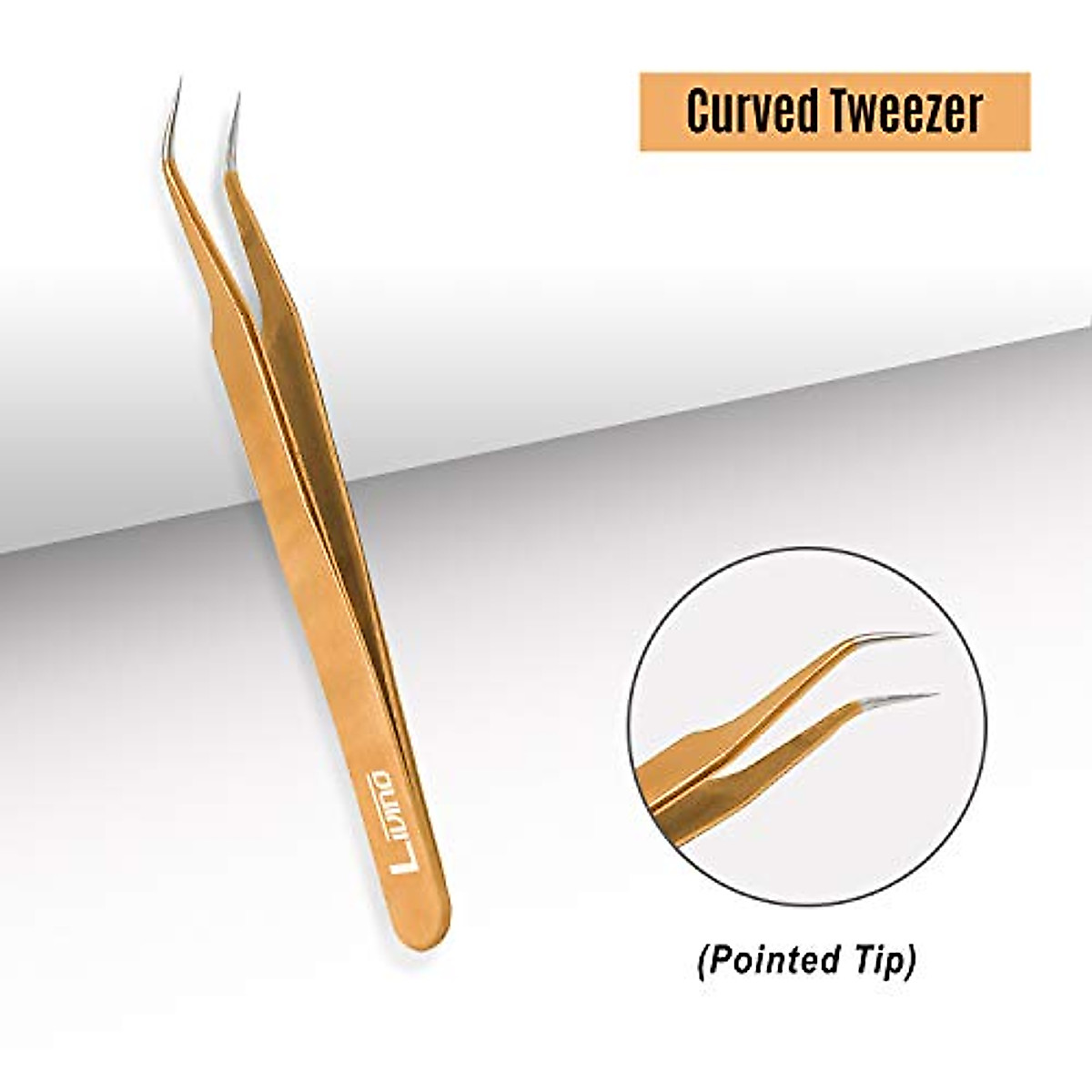 LIVINO Eyelash Extension Tweezers Straight - Set of 2 Stainless Steel Extension Tweezers with Curved Tip - Eyelash Extension Supplies Nipper for Eyelash Extensions Eyelash Tweezers