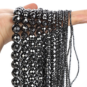 NHBT YU Natural Stone Beads Cut Angle Black Hematite Round Loose Beads for Jewelry Making Needlework Bracelet DIY 2-12 MM T87 (Color : H8466, Item Diameter : 4mm About 100 pcs)