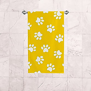Soft Hand Fingertip Towels 2 Pcs Face Bath Towels Yellow Paw Print Absorbent Washcloths for Bathroom Hotel Kitchen 30x15in