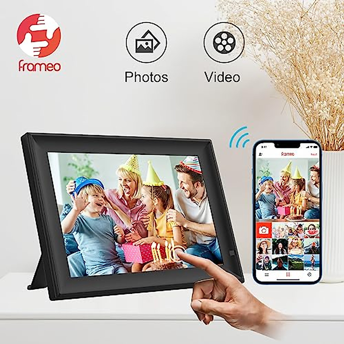 32GB FRAMEO 10.1 Inch Smart WiFi Digital Photo Frame 1280x800 HD IPS LCD Touch Screen, Auto-Rotate, Motion Sensor, Built in 32GB Memory, Share Moments Instantly via Frameo App from Anywhere