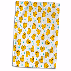 3D Rose Cute Rubber Pattern-Yellow Ducks-Kawaii Duckies and Soap Bubbles On White Hand/Sports Towel, 15 x 22