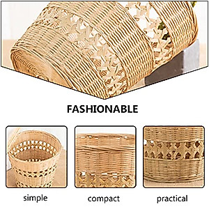 Cabilock Rattan Woven Trash Can Garbage Can Wicker Waste Basket Rattan Straw Planter Garbage Container Bin Woven Storage Baskets for Bathrooms Kitchens Home Offices Laundry Utility Rooms