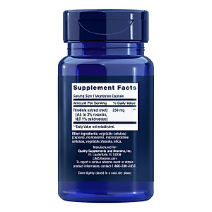 Life Extension Rhodiola Extract, Rhodiola rosea supplement, standardized extract, promotes physical and mental performance, gluten-free, non-GMO, vegetarian, 250 mg, 60 capsules