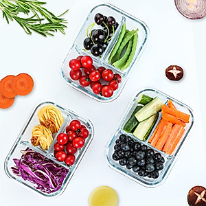 M MCIRCO [5-Pack, 36 oz Glass Meal Prep Containers 3 Compartment with Lids, [10-Pack,22 Oz] Glass Meal Prep Containers