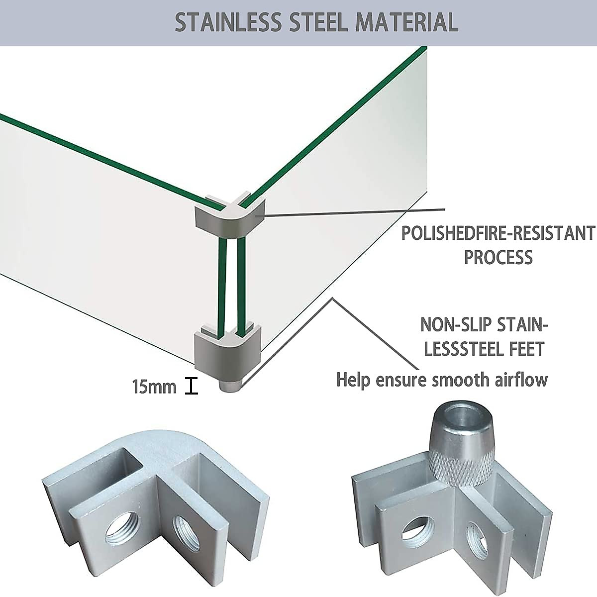DIY Glass Flame Wind Guard Kit, 8pcs Flame Wind Fire Pit Flame Guard Parts Glass Corner Hardware Connector for Thickness 5/16 inch Glass Aluminum Alloy Non-Slip Bases for Square Glass Wind Guard