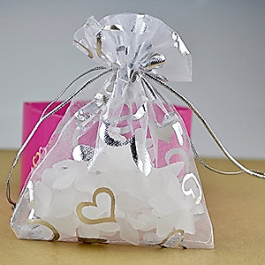 Ximkee 100Pcs 3x4 inch Heart Organza Drawstring Pouches Bags Jewelry Wedding Favor Gift Bags Party Favors Party Christmas Festival Gift Bags Candy Pouch Bags