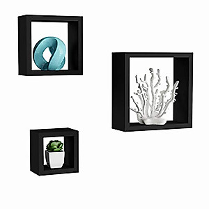 Lavish Home (Black Floating Shelves-Cube Wall Shelf Set with Hidden Brackets, 3 Sizes to Display Décor, Books, Photos, More-Hardware Included, 9"x3.5"x9"