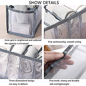 Butishop 6 Pcs Underwear Drawer Organizer Foldable Closet Clothes Dividers Nylon Dresser Compartments Storage Box Set Fit for Bras Socks Underpants Panties and Ties Organization(Grey, 6/7/11)