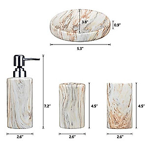 Marble Bathroom Accessories Set Ceramic - Including 4 Piece White Marble Bathroom Accessory Set Soap Dispenser, Toothbrush Holder, Tumbler, Soap Dish, The Best Gift Choice