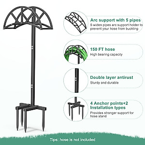 Keten Garden Hose Holder, 4 Spikes Freestanding Outdoor Hose Stand, Heavy Duty Water Hose Holder Rack and Storage Organizer for Lawn/Yard/Garden