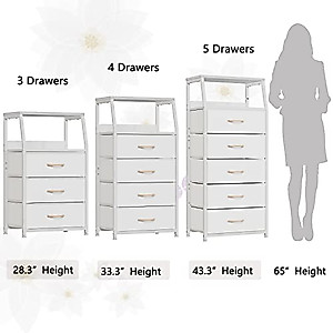 Furnulem Tall 4 Drawers Dresser, Vertical Storage Tower White Dresser for Bedroom, Hallway, Entryway, Nursery, Closet Organizer, Nightstand Bedside Table Furniture, Sturdy Steel Frame, Wood Top