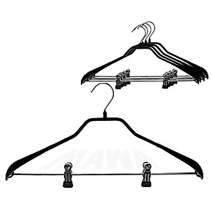 Mawa by Reston Lloyd BodyForm Series Non-Slip Space Saving Clothes Hanger with 2 Clips for Pants or Skirts, Style 42/LK, Set of 5, Black