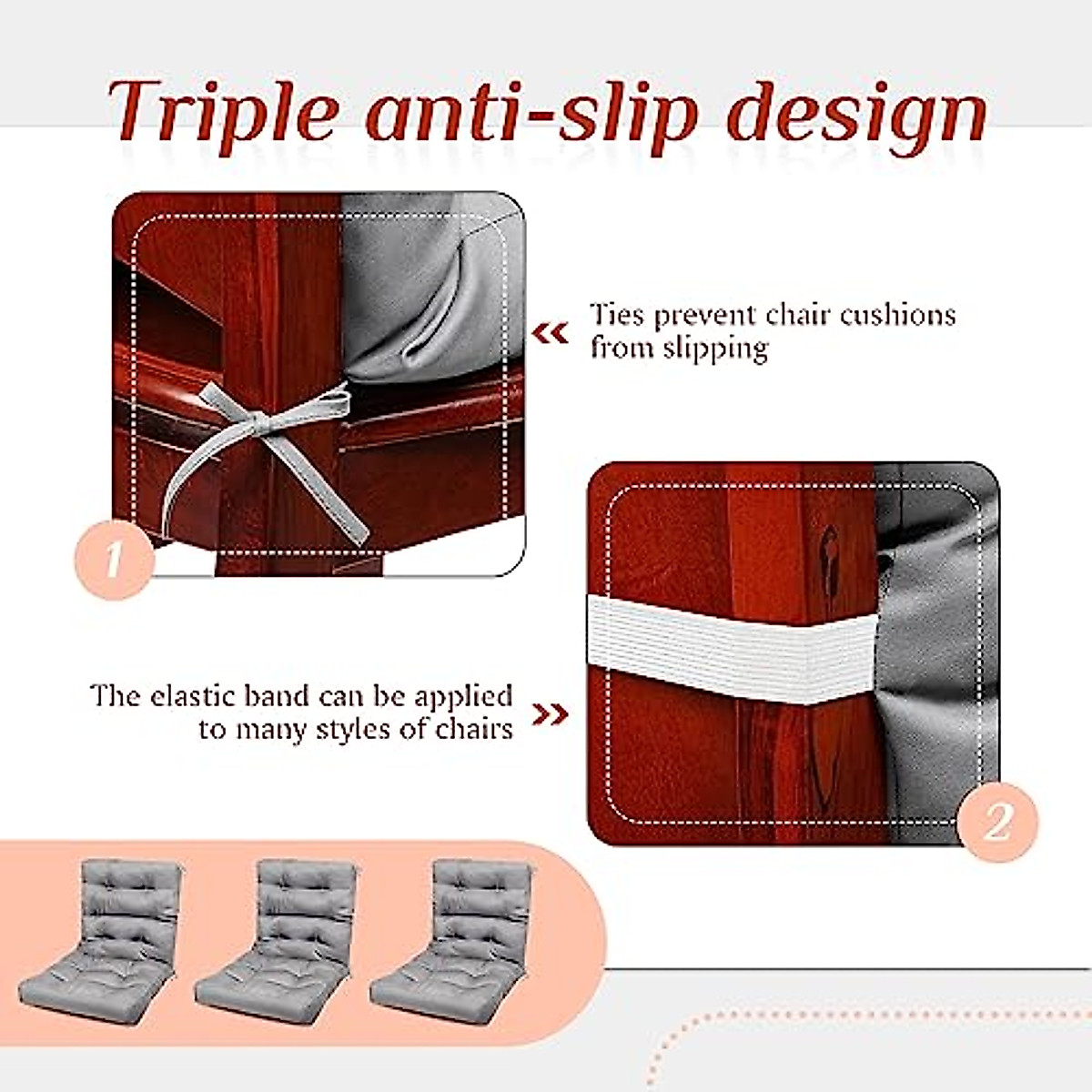 Hoteam 2 Pcs Outdoor High Back Chair Cushion Waterproof Patio Seat Back Cushion Set of 2 Rocking Chair Cushion Covers Thickened Patio Chair Pad for Indoor Outdoor Patio Garden (Gray)