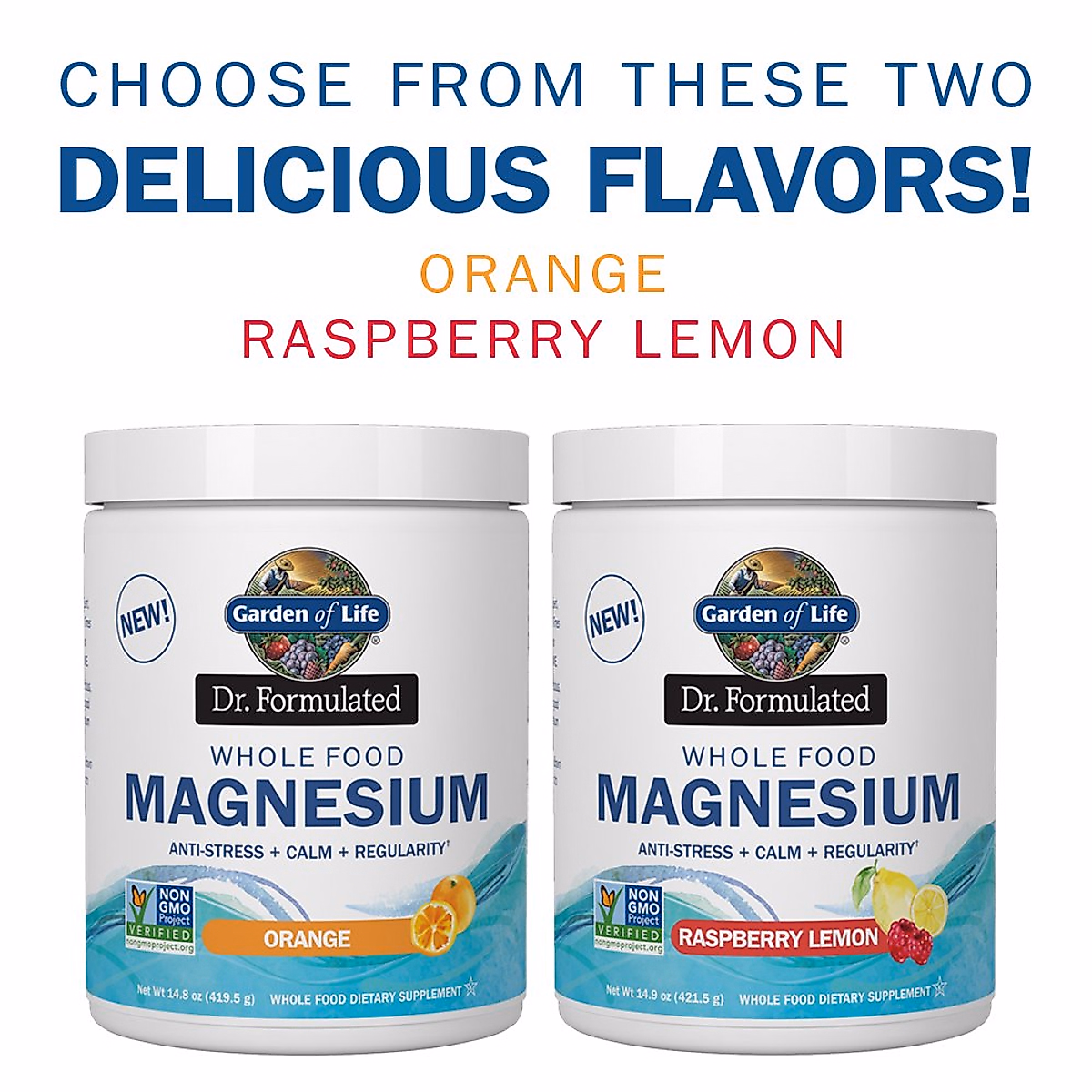 Garden of Life Dr. Formulated Whole Food Magnesium 419.5g Powder - Orange, Chelated, Non-GMO, Vegan, Kosher, Gluten & Sugar Free Supplement with Probiotics - Best for Anti-Stress, Calm & Regularity