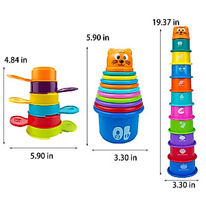 Ella Dream 17 PCs Multicolor Nesting and Stacking Cups Set, Baby Bathtub Toys, Early Learning Educational Toys for Infants, Toddlers, Stacking Cups with The Numbers, Shapes, Fruits, Animals Patten
