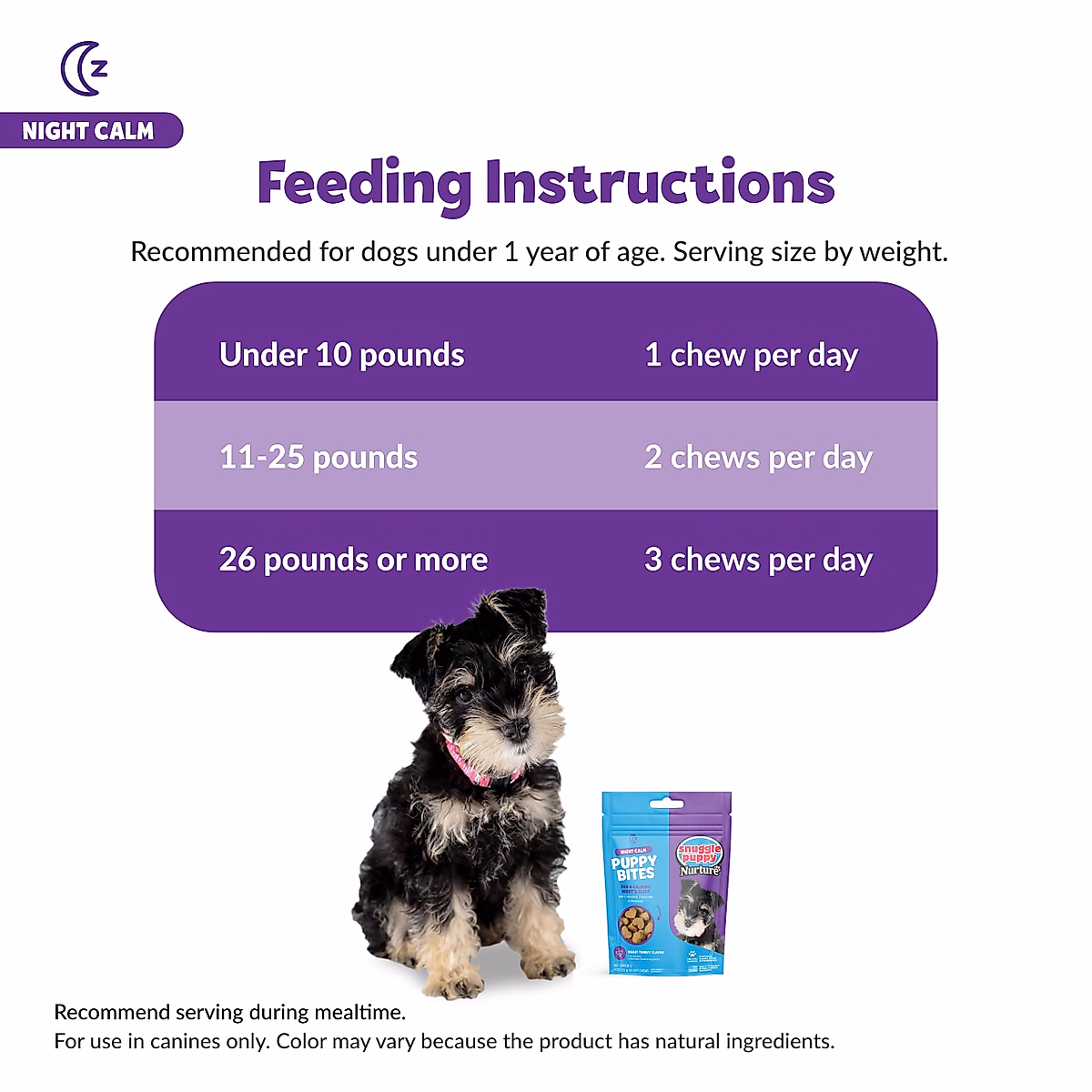 Snuggle Puppy Night Calm Puppy Bites - Calming Chew Bites for Dogs - Puppy Supplement to Support Restfulness & Sleep - Puppy Chew Bites with Melatonin, Chamomile & Ashwagandha - 60 Soft Chews