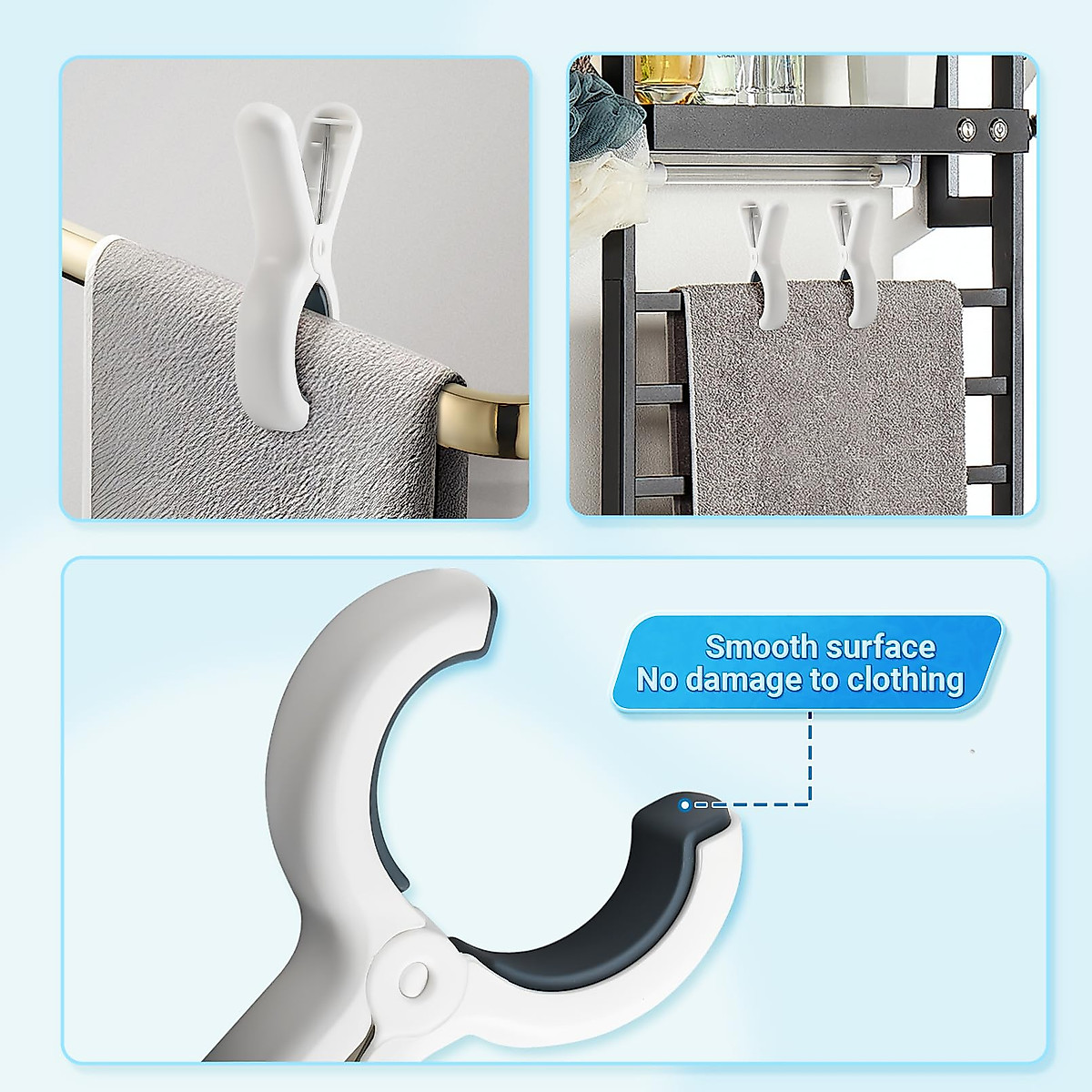 PLMMOUT 12 Pack Beach Towel Clips,Beach Chair Towel Clips for Chairs Cruise,Beach Chair Clips for Towels,Large Plastic Clothespins Heavy Duty,Beach Towel Clamps for Pool Chairs,Strong Grip (White)