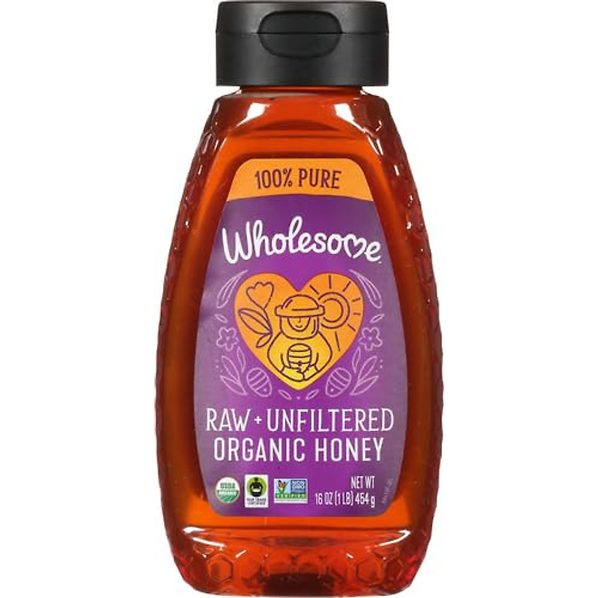 Wholesome Sweeteners Organic Raw Unfiltered Honey, Pesticide Free, Fair Trade, Non GMO & Non Glyphosate, 16 Ounce Squeeze Bottle (Pack of 1) (00280721)