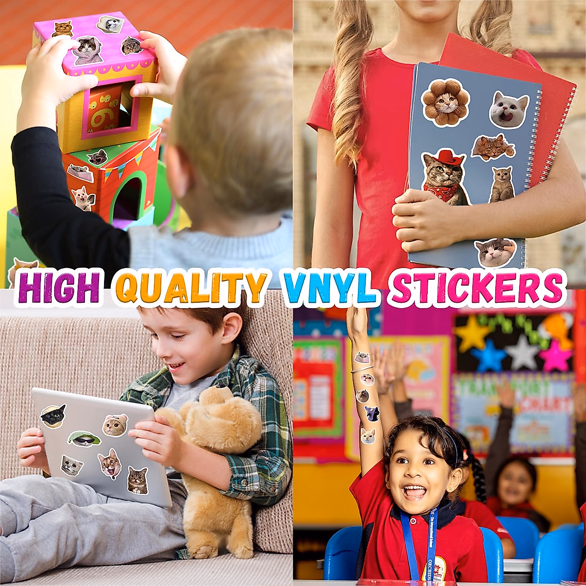 100 Pcs Cute Cat Stickers for Kids, Waterproof for Kids,Vinyl for Water Bottle,Laptop,Phone,Skateboard Stickers for KidsTeens Girls and Boys