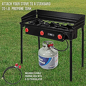 Hike Crew Cast Iron 3-Burner Outdoor Gas Stove | 225,000 BTU Portable Propane-Powered Cooktop with Removable Legs, Temperature Control Knobs, Wind Panels, Hose, Regulator & Storage Carry Case