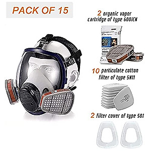 EROCK 15in 1 Reusable Full Face Respirator Widely Used in Paint Sprayer,Woodworking,Welding,Dust Protector and Other Work Protection (Medium)
