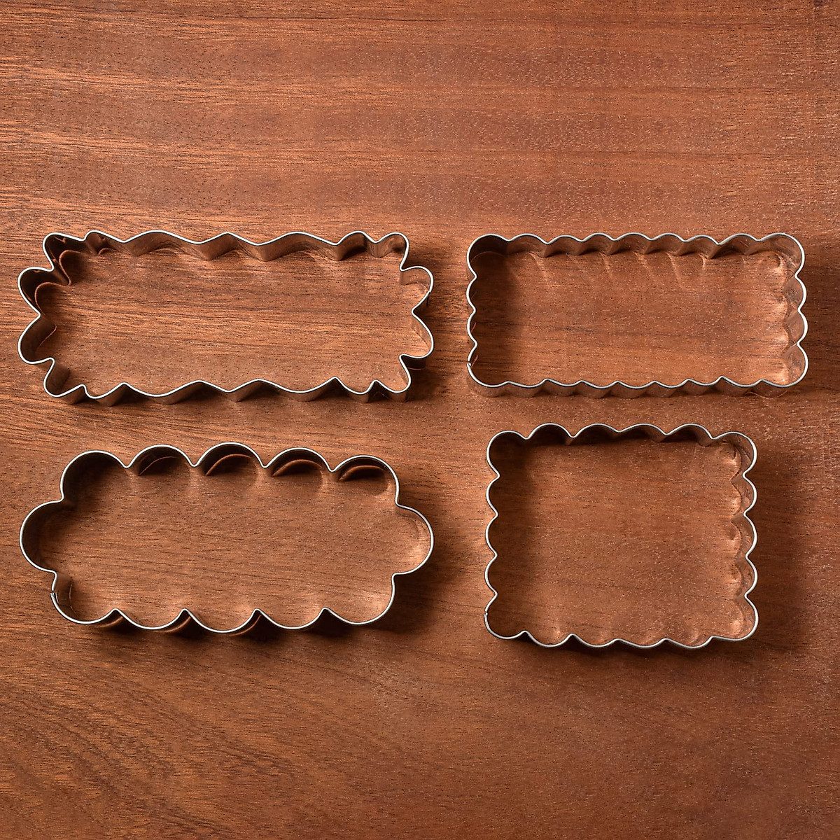 LILIAO Rectangle Scalloped Edge Cookie Cutter Set, Stainless Steel (Rectangle and Scalloped Edge 8-Piece Set)