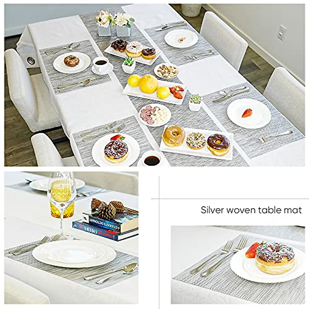 Placemats Placemats for Dining Table Gray Table Mats Set of 6 Easy to Clean Wipeable Washable Modern Outdoor Placemats for Dining Kitchen Table Indoor Valentine's Decorations