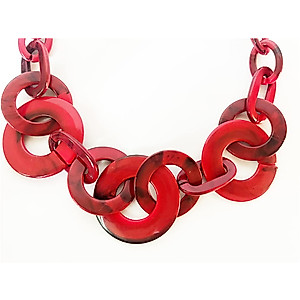 Ufraky Women Simple Acrylic Collar Choker Cluster Bib Statement Chain Necklace and Hoop Earring Jewelry Set, 18" (Red)