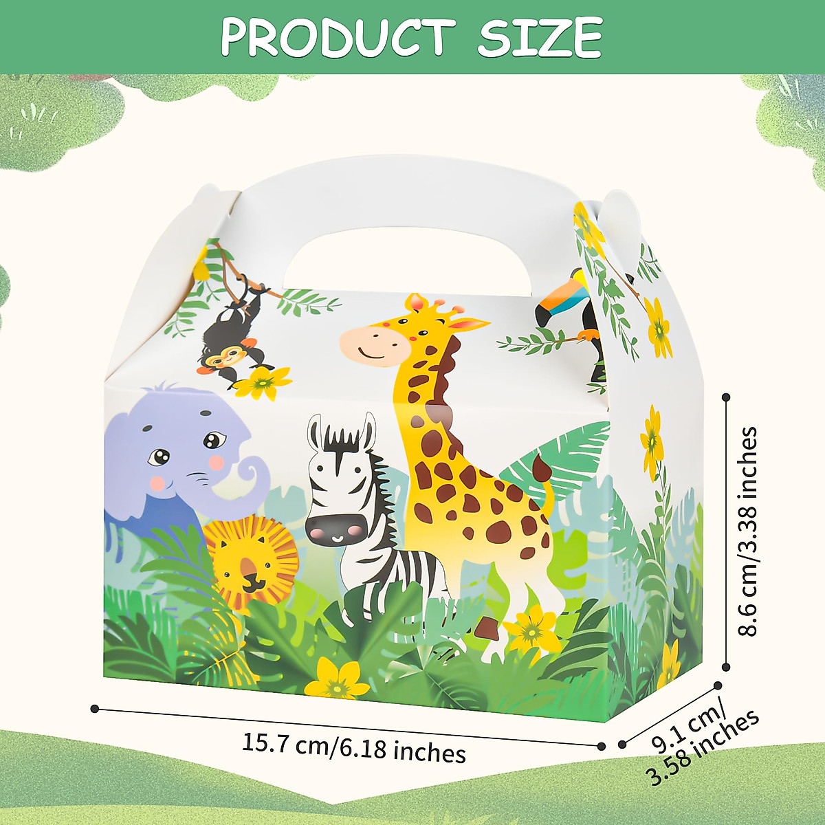 DjinnGlory 36 Pack Safari Woodland Animals Treat Boxes Gable Boxes Party Favor Gift Boxes for Baby Shower, Birthday Party Supplies Decoration, Small Business 6.18 x 3.58 x 3.38 Inches