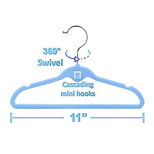 HozyFrozy Multi-Color Premium Kids Velvet Hangers with Mini Hooks, Pack of 30, Non-Slip Space Saving Cascading Clothes Hangers, Navy Blue, Light Blue and Grey, 10 Units Each