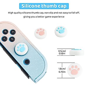 FANPL Glitter Case for Nintendo Switch, Hard Shell Dockable Protective Case Cover for Switch and JoyCon Controller with Glitter Cat Paw Thumb Grips (Gradient Pink and Blue)