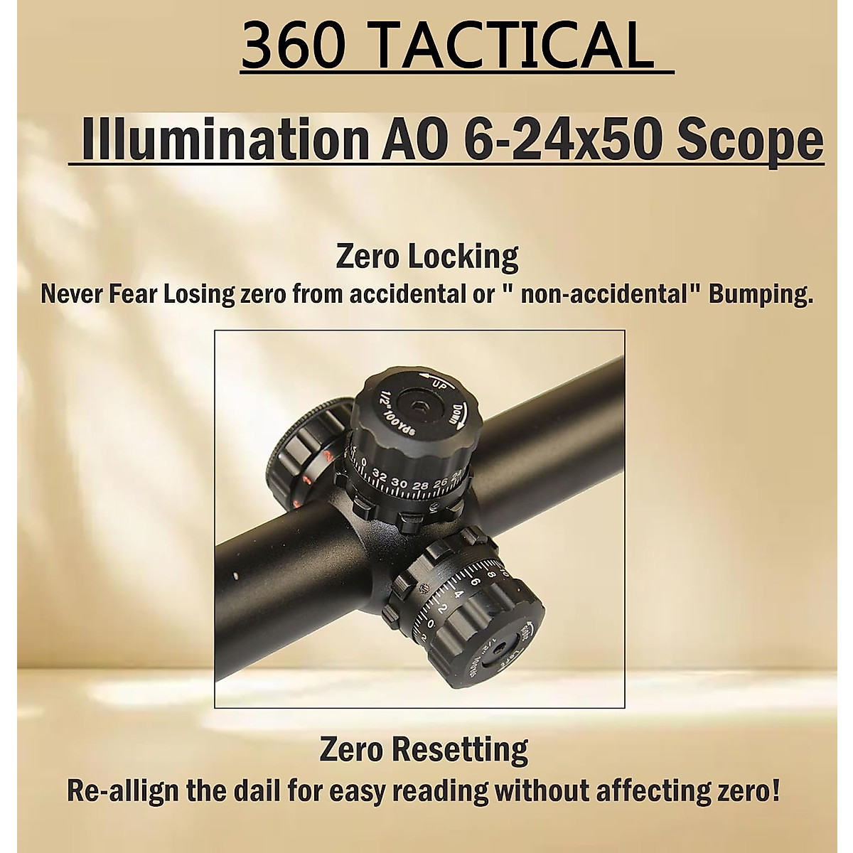 360 TACTICAL 6-24x50 AOE Red & Green Illuminated Rangefinding Mil Dot Hybrid Crosshair Scope