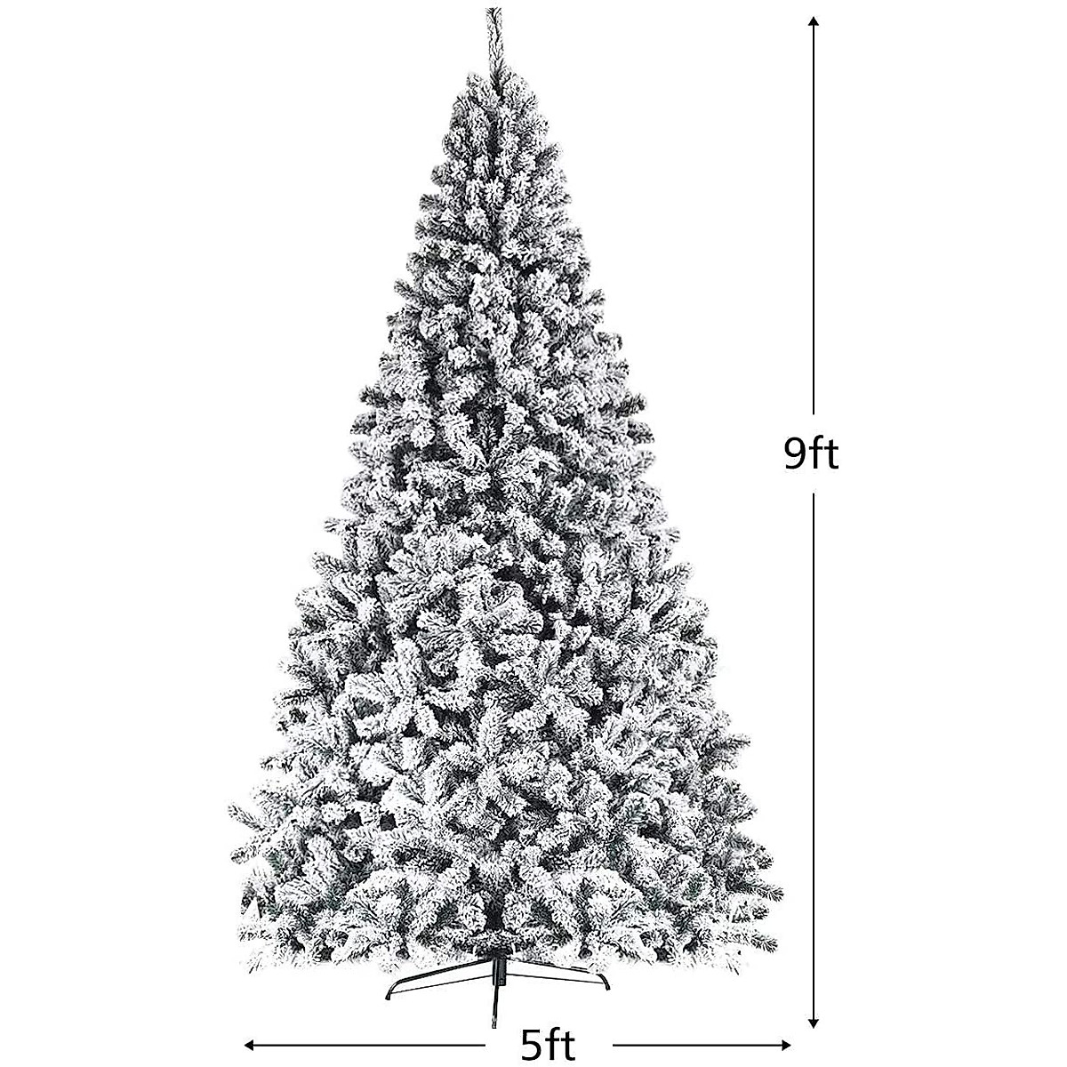 SPSUPE Artificial Christmas Tree, Premium PVC Xmas Full, Flocked Snow Pine Tree with Solid Metal Stand, Ideal for Indoor and Outdoor (9FT), White