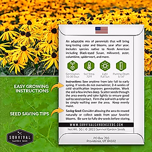 Survival Garden Seeds - Perennial Wildflower Seed for Planting - Packet with Instructions to Plant and Grow in Your Home Garden - Non-GMO Heirloom Varieties