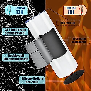 MICLAXYS 8 Pack Sublimation Tumblers 20 Oz Skinny Straight, Stainless Steel Sublimation Tumblers Blank, Individually Gift Boxed, Insulated Tumbler Sublimation (8)