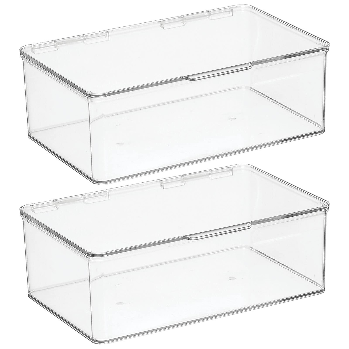 mDesign Plastic Playroom and Gaming Storage Organizer Box Containers with Hinged Lid for Shelves or Cubbies, Holds Small Toys, Building Blocks, Puzzles, Markers, Controllers, or Crayons, 2 Pack, Clear