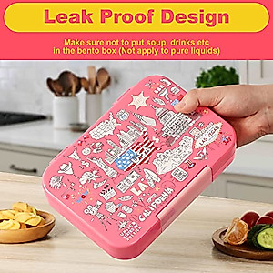 AOHEA Bento Lunch Box for Kids: BPA Free Kids Bento Box Toddler Lunch Box for Daycare or School(Pink)
