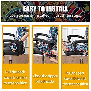 smiry Stretch Printed Computer Office Chair Covers, Soft Fit Universal Desk Rotating Chair Slipcovers, Removable Washable Anti-Dust Spandex Chair Protector Cover with Zipper (Large, Black)