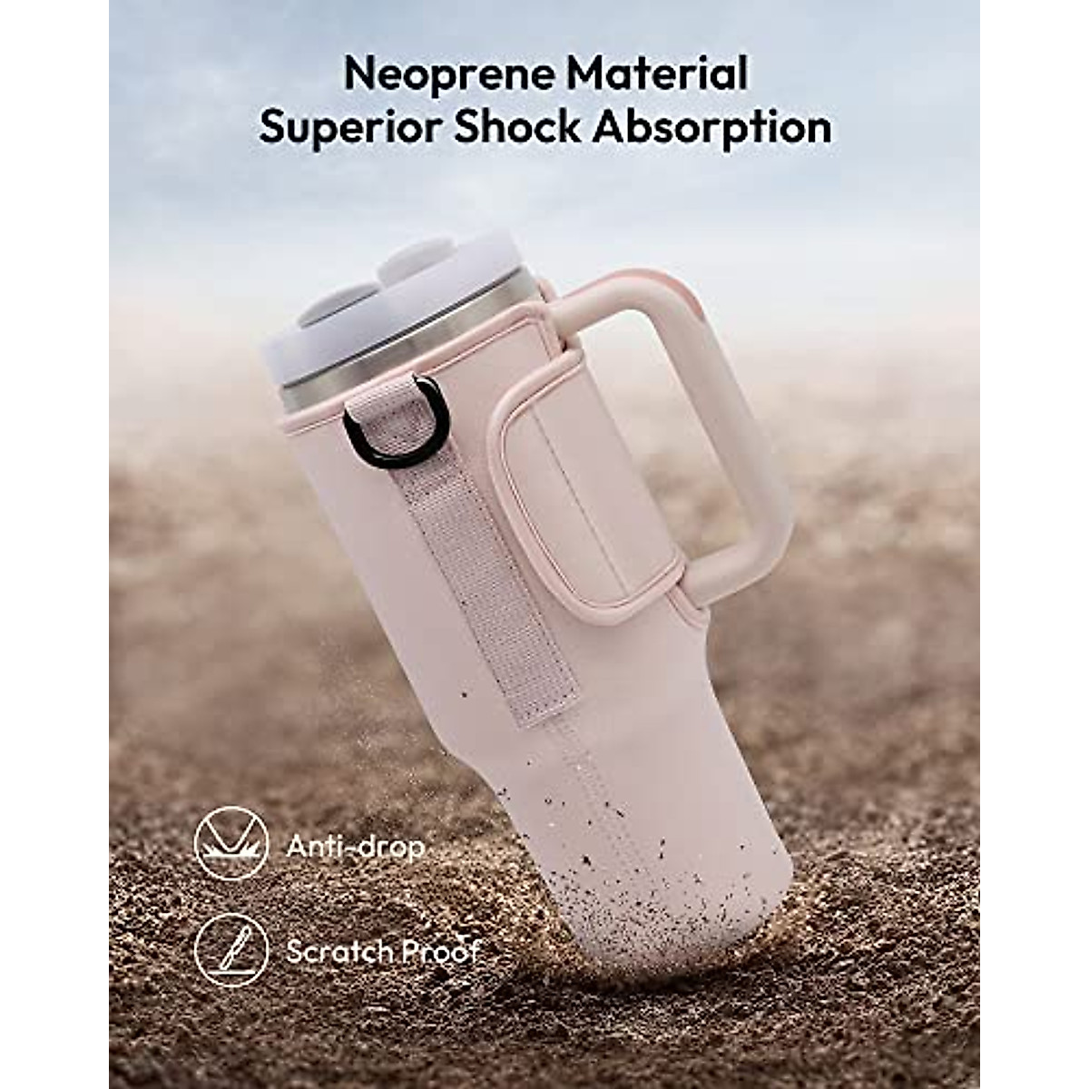 BILTRTE Water Bottle Carrier Bag Compatible with Stanley 40oz Tumbler with Handle, Water Bottle Holder with Adjustable Shoulder Strap for Hiking Travelling Camping (Rose Quartz, 40oz)