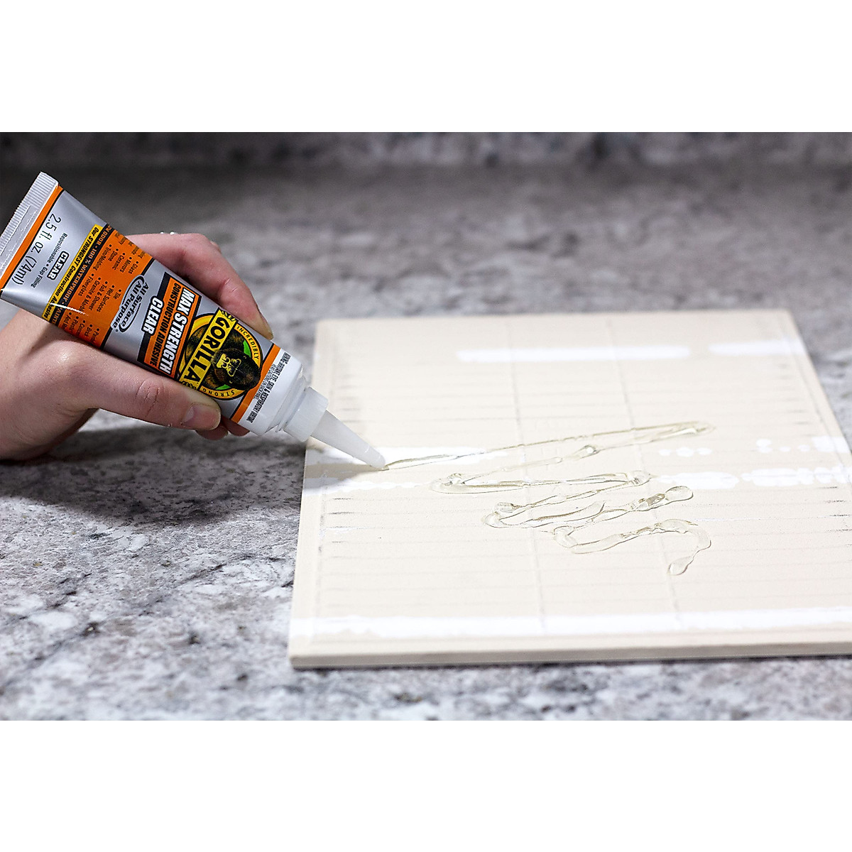 Gorilla Max Strength Clear Construction Adhesive, 2.5 Ounce Squeeze Tube, Clear, (Pack of 1)