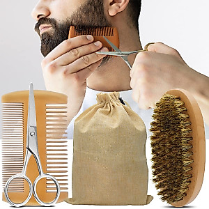 Beard Kit,Beard Growth Grooming Kit w/2 Pack Beard Oil & 2 Pack Beard Balm,Christmas Stocking Stuffers Gifts for Men Him Husband Dad Boyfriend,Shaving Kit w/Beard Wash Comb Brush (Orange)