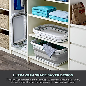 BLACK+DECKER 1 Large 25" Slim Collapsible Laundry Basket - Portable & Space-Saving Basket with Dual Comfort Grip Handles - Ideal for Laundry, Towels, Blankets & More in Small Spaces & Travel, Grey