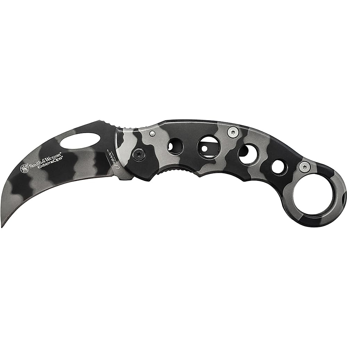 Smith & Wesson Extreme Ops CK32C 8in S.S. Karambit Folding Knife with 3in Hawkbill Blade and Stainless Steel Handle for Outdoor, Tactical, Survival and EDC
