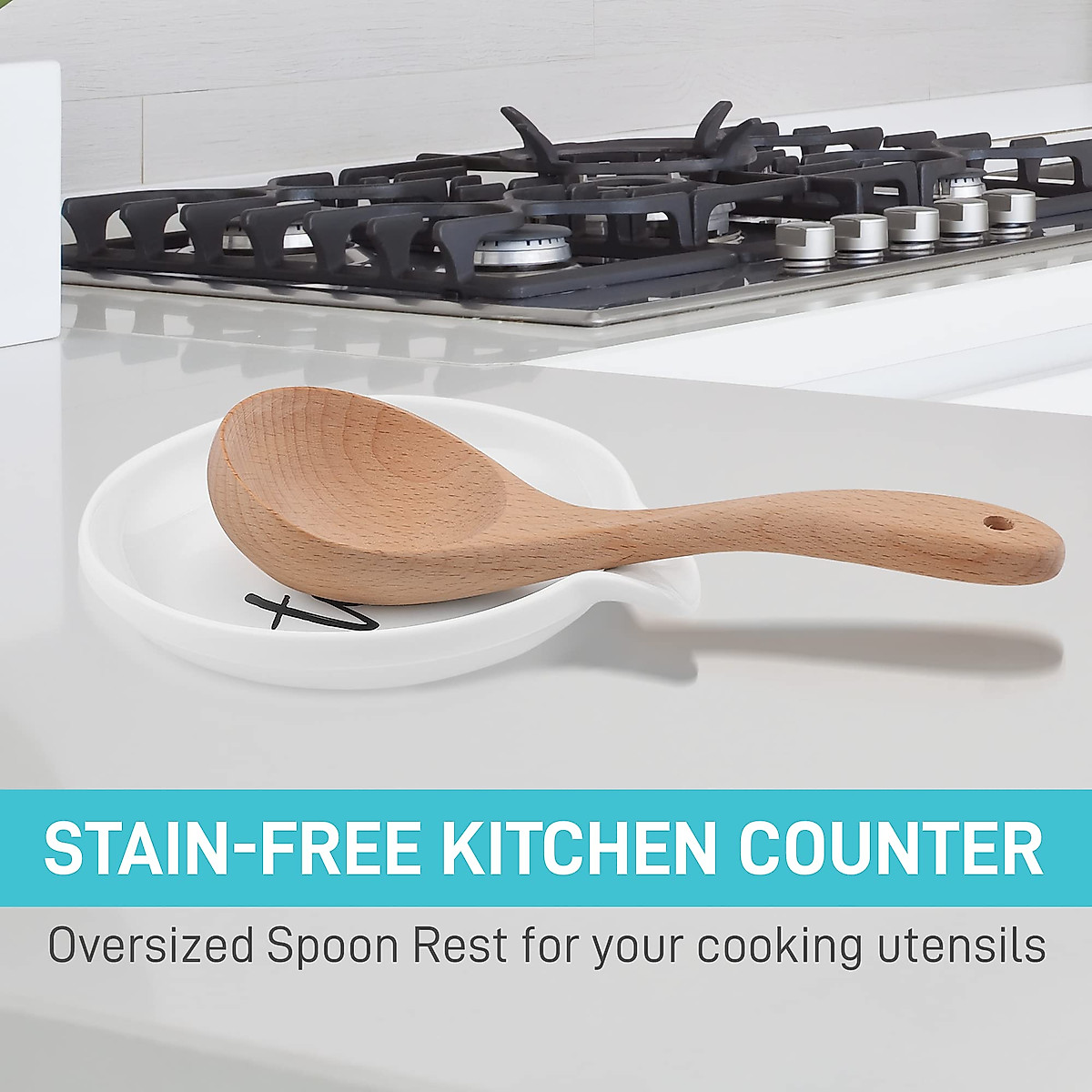 Oversized Spoon Rest for Kitchen - 2 Pack - White Ceramic Farmhouse Design for Cooking - Stove Top, Kitchen Counter, Countertop - Ladle Holder, Spoon Holder, Utensil Rest, Coffee Spoon Rest…