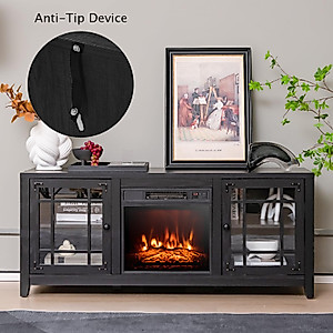 GOFLAME 58" Fireplace TV Stand for TVs up to 65 Inches, Wooden TV Console with 18” Electric Fireplace Insert, Fireplace TV Cabinet, Entertainment Center with Remote Control, Adjustable Shelves, Black