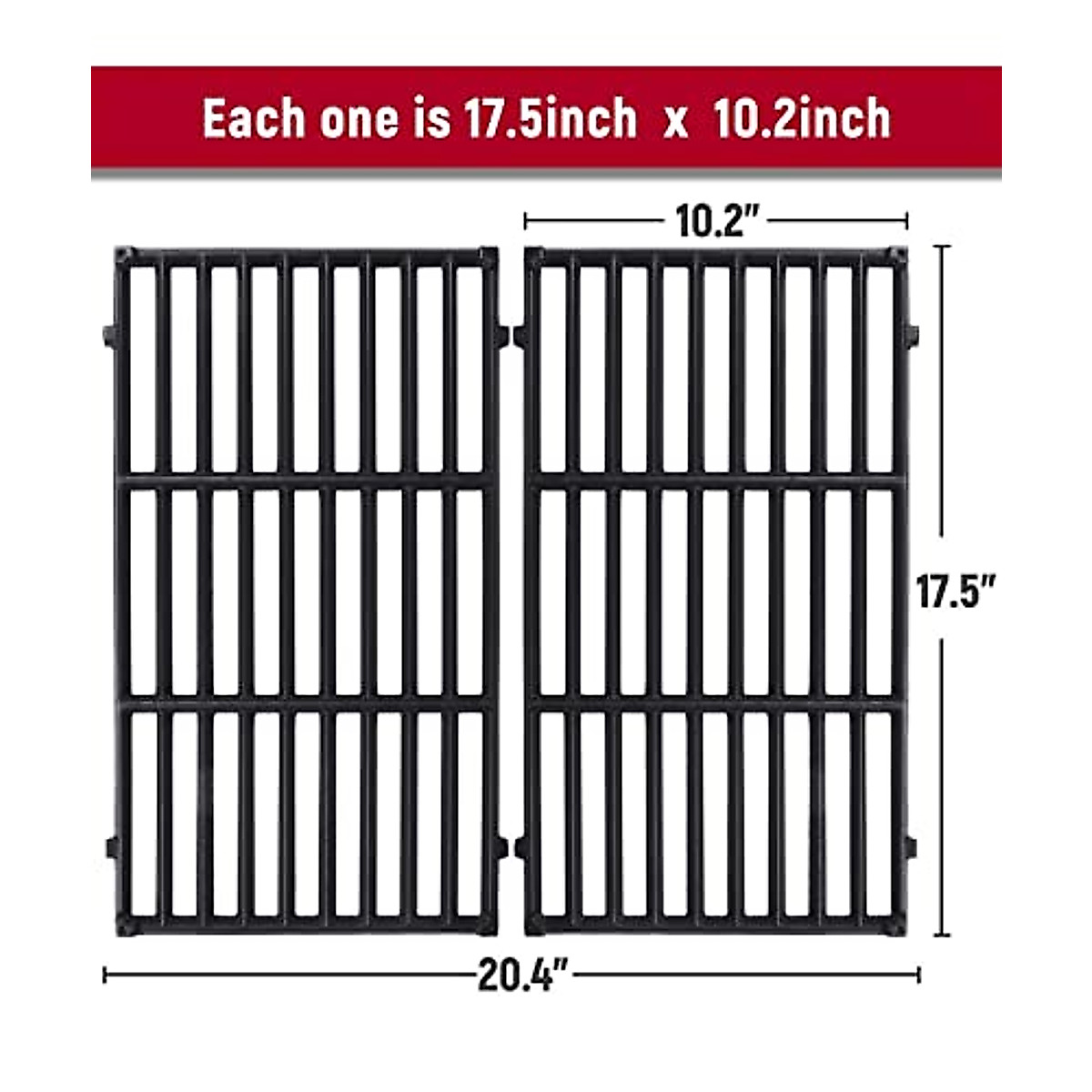 X Home Grill Grates Replacement for Weber Spirit E-210 S-210, Spirit 200 Series (Front-mounted Control) Gas Grill Replacement Parts, Cast Iron, 17.5 x 10.2 Inch, 2-Pack