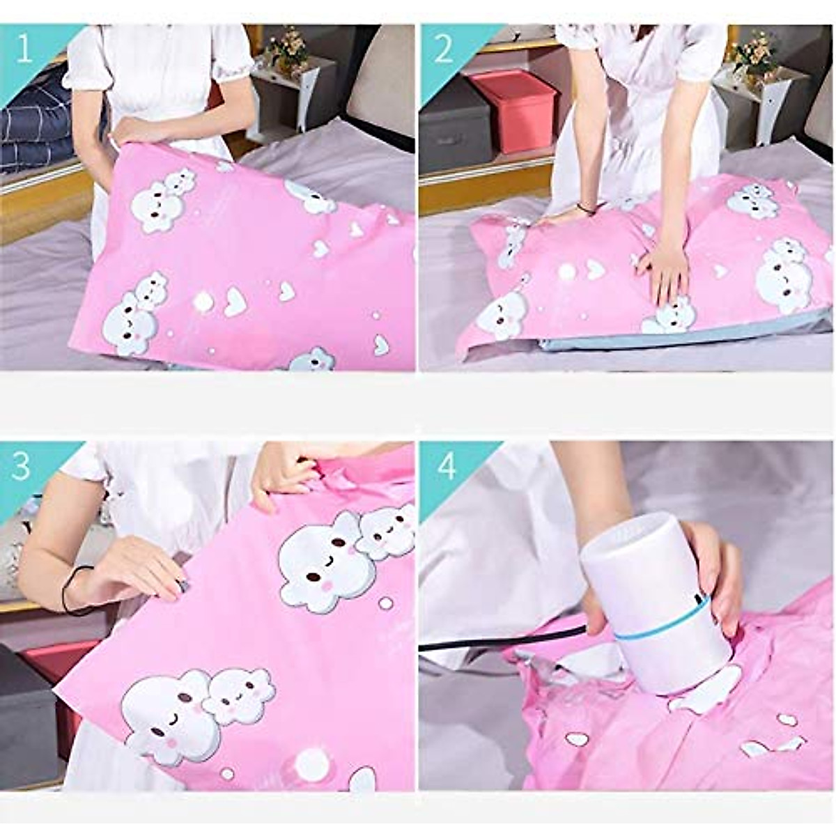 Vacuum Storage Bags Set Space Saver Bag With Pump Vacuum Sealer Bags Jumbo Large Medium Small Set (Color : Red)