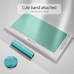 YSAGi Desk Pad, Desk Mat, 31.5" x 15.7" Laptop Leather Desk Pad Protector, Large Leather Desk Blotter for Keyboard and Mouse, Waterproof Desk Writing Pad for Office(Calamine Blue+Cobalt Green)